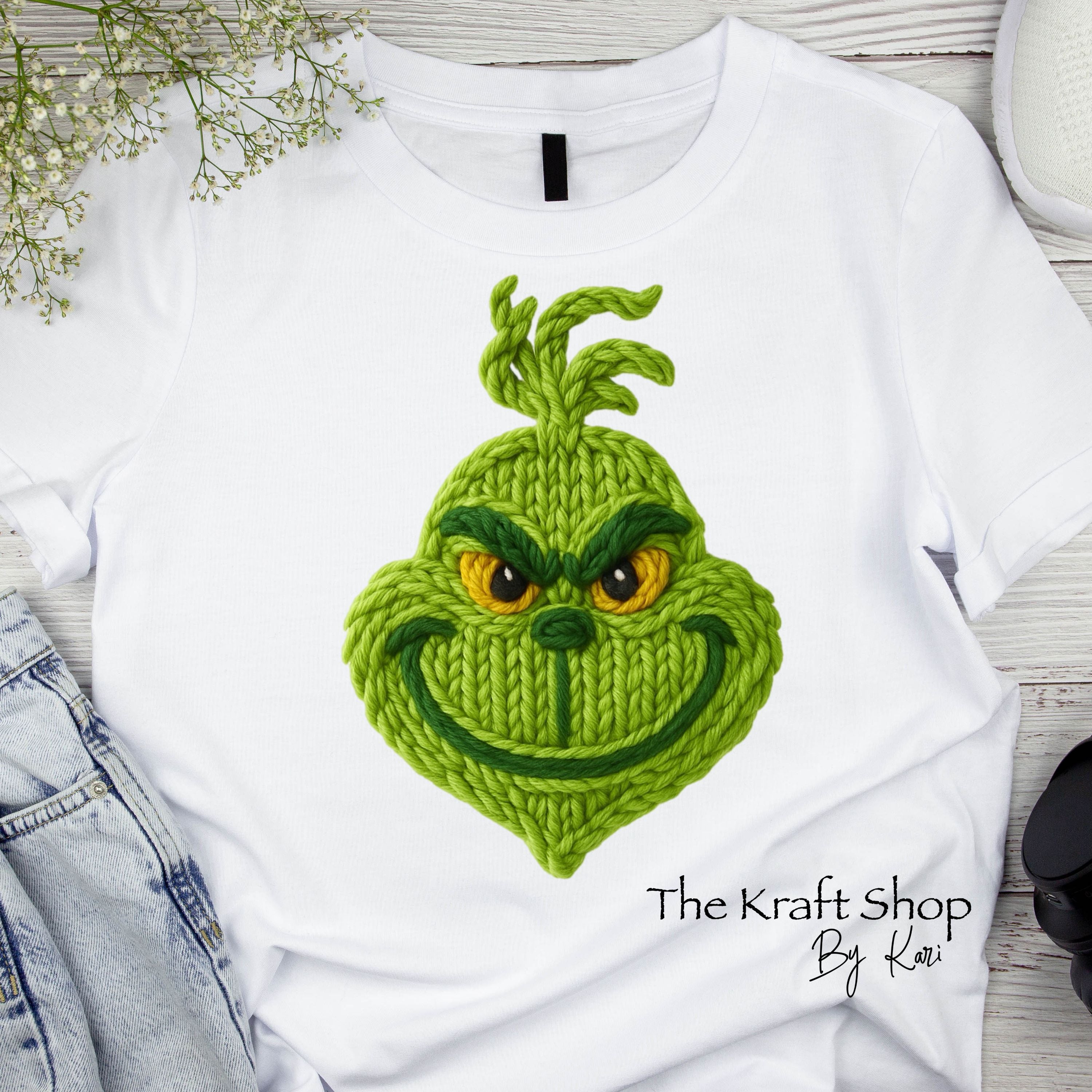 DTF ready to press transfer Yarn Grin crochet look shirt decal DTF Pri ...