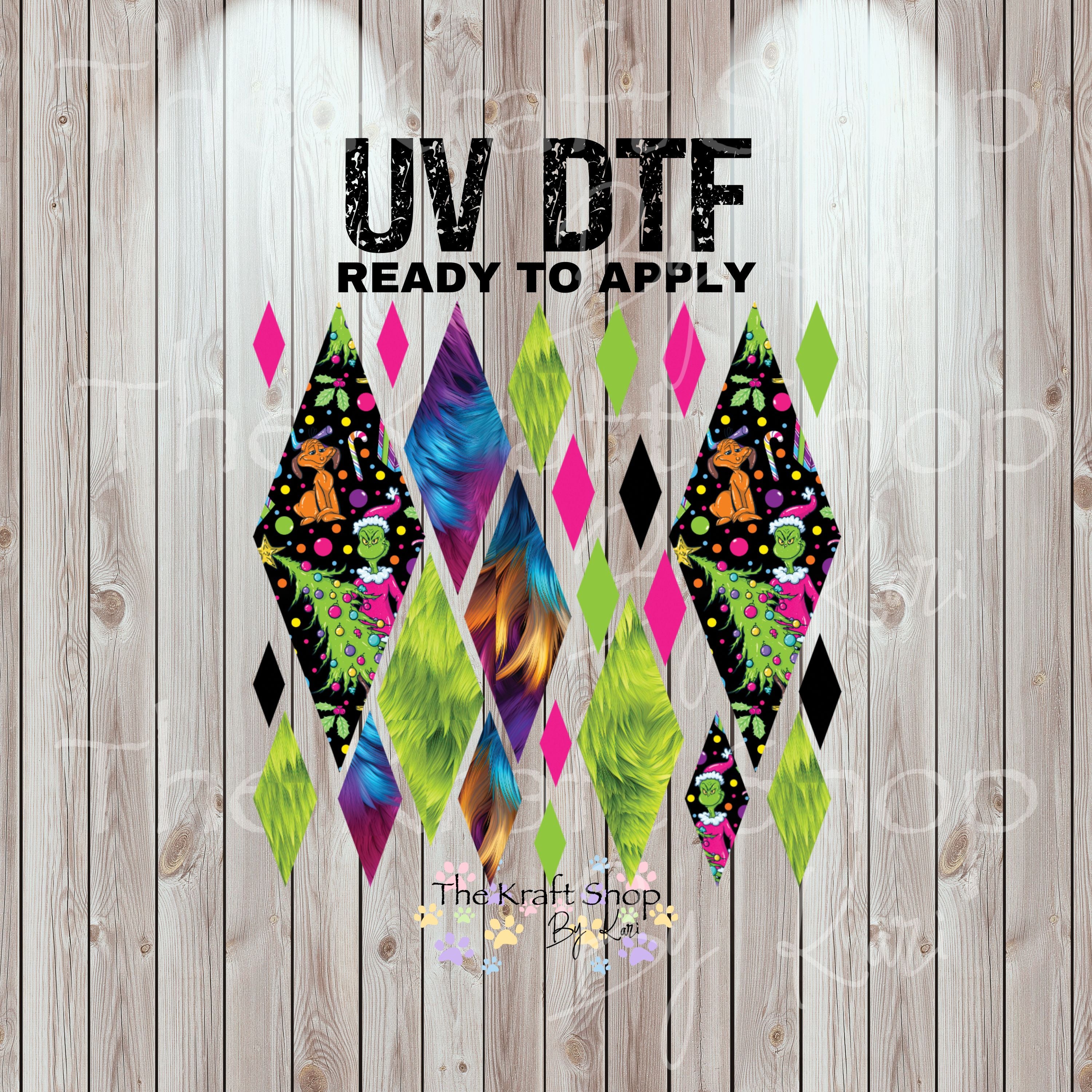 UV DTF Sticker print Bright Colored Diamond Grin Element Christmas mix ...