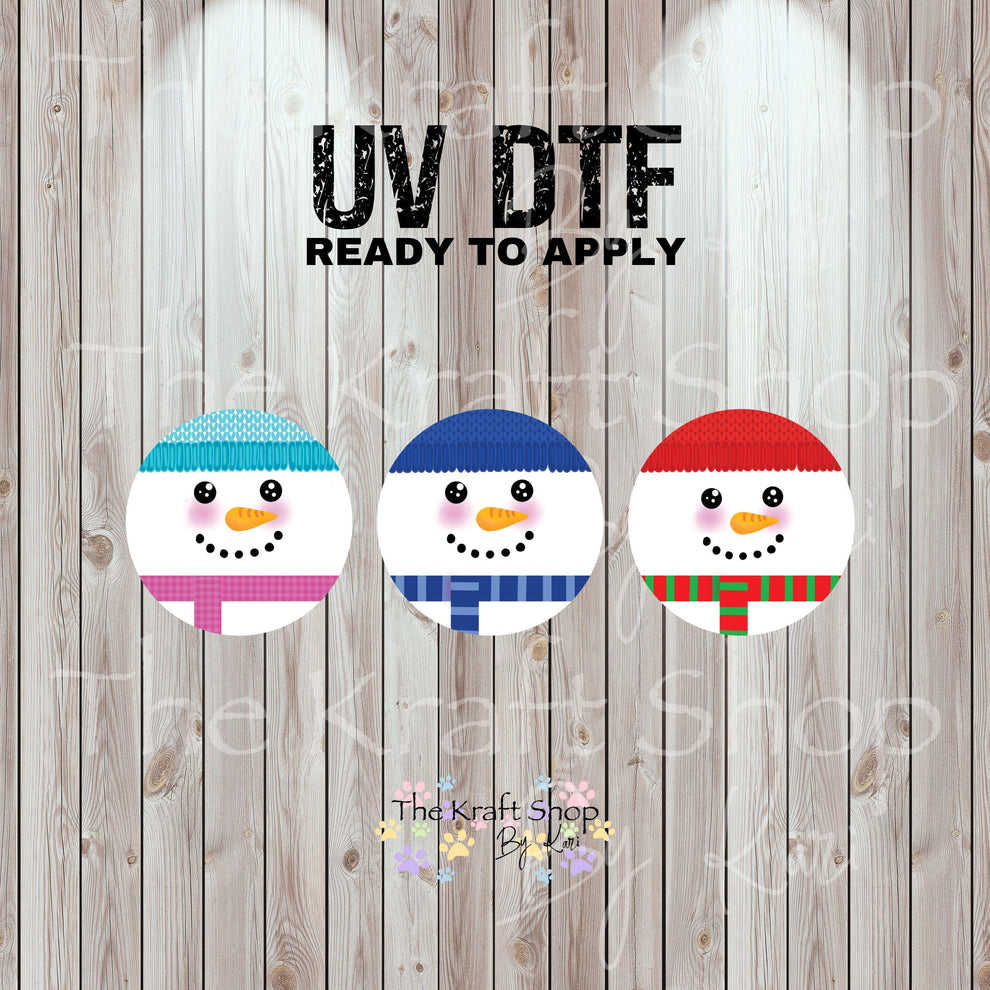 UV DTF Sticker print Cute Christmas Snowman face with scarf 3pk round ...