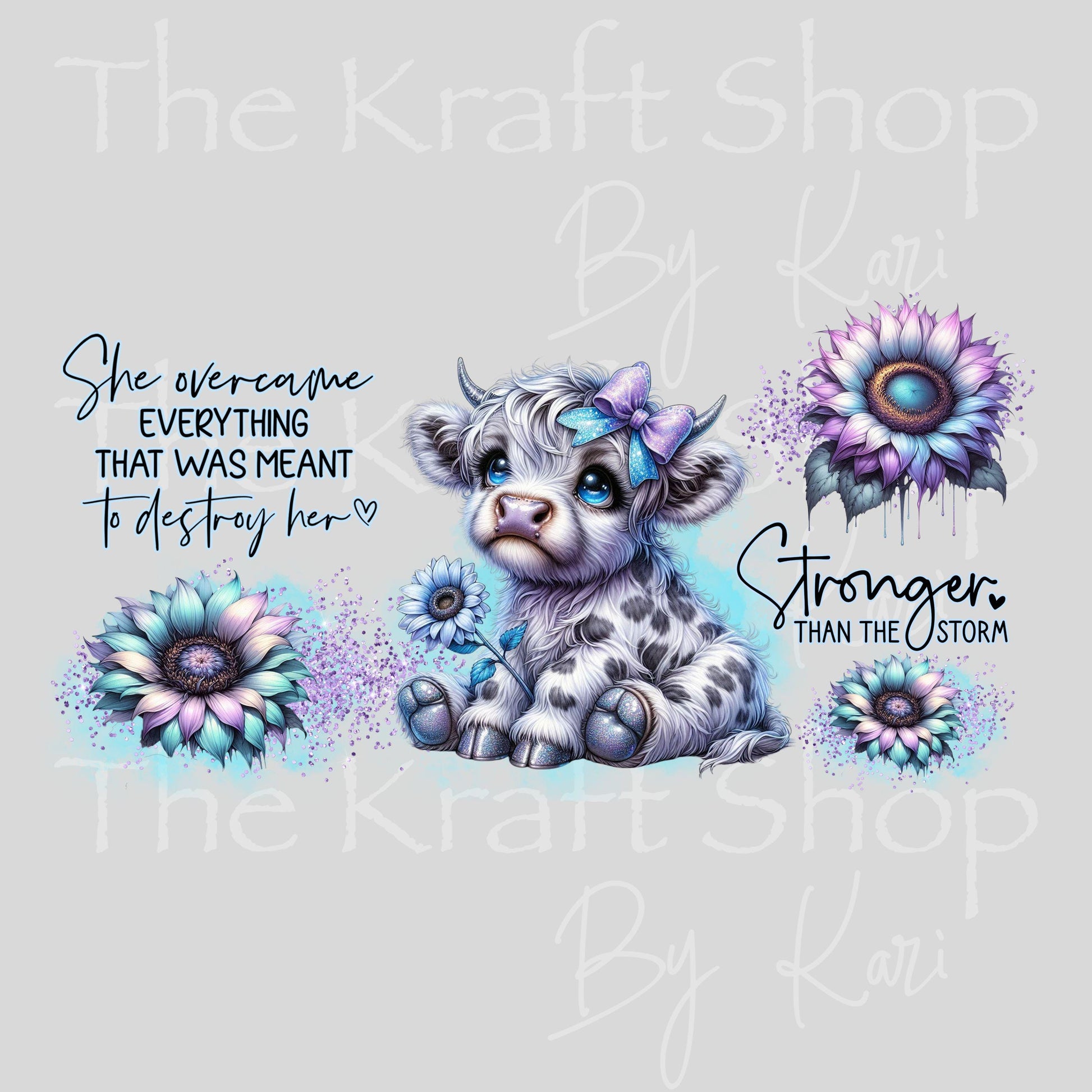 UV DTF Sticker print. Heifer cow She overcame everything glass can wra ...