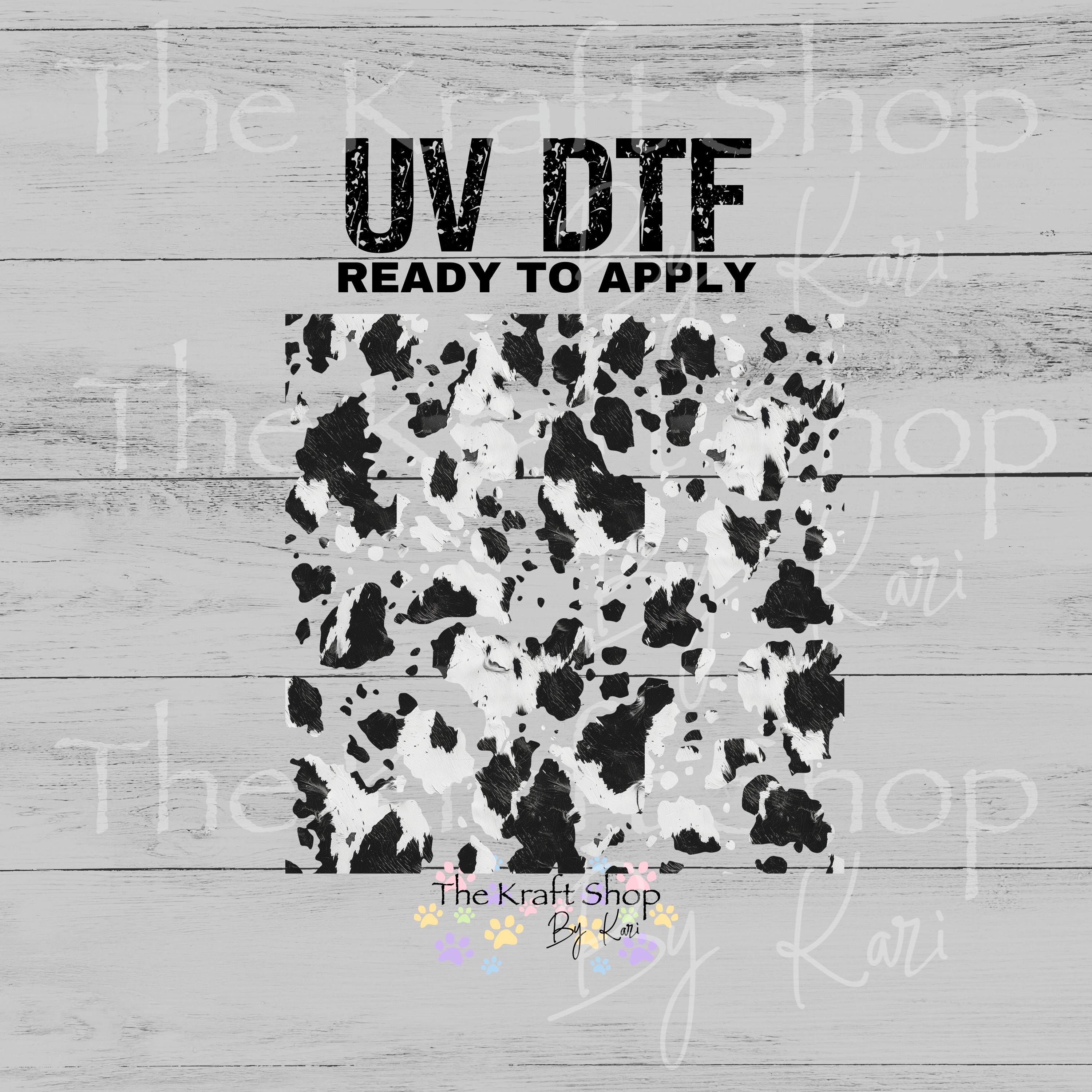 UV DTF Sticker print Cow spot cowhide white and black decal, tumbler d ...